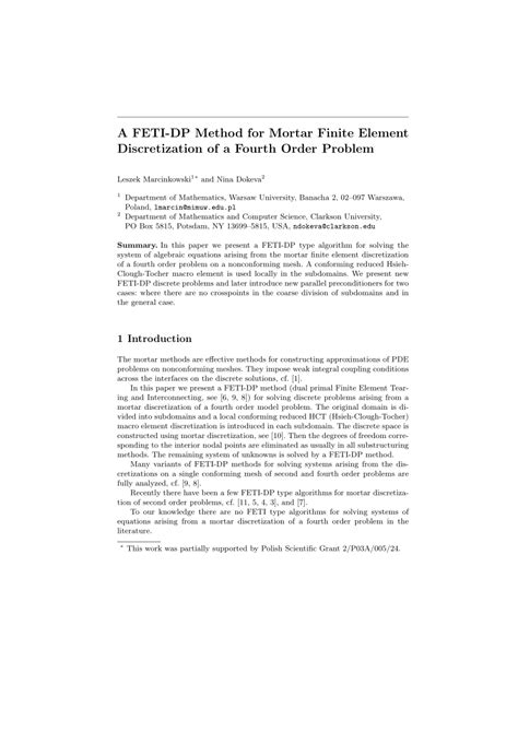 Pdf A Feti Dp Method For Mortar Finite Element Discretization Of A