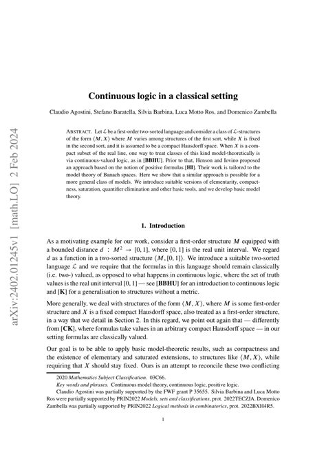 Pdf Continuous Logic In A Classical Setting