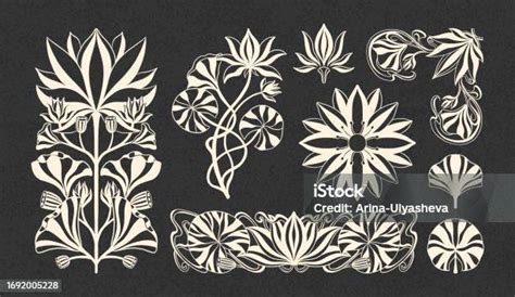 아르누보 19201930의 꽃 연꽃 식물 선 나뭇잎 꽃을 엮어 선형 스타일로 손으로 그렸습니다 0명에 대한 스톡 벡터 아트 및 기타 이미지 Istock