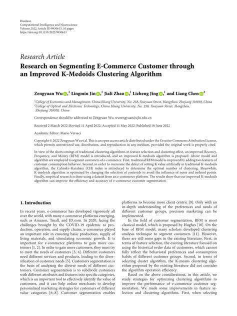 Pdf Research On Segmenting E Commerce Customer Through An Improved K