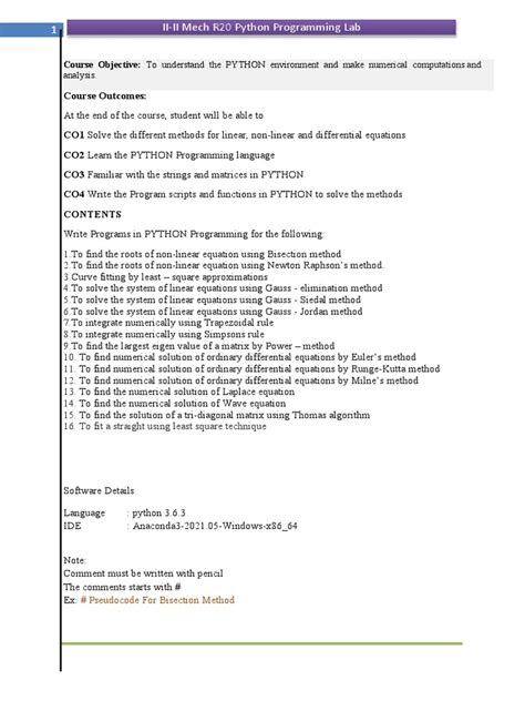 1 Ii Ii Mech R20 Python Programming Lab Pdf Eigenvalues And
