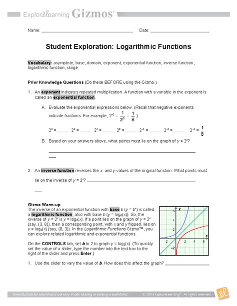Mhf4u Unit 3 Logarithmic Functions Student Exploration Activities Studocu