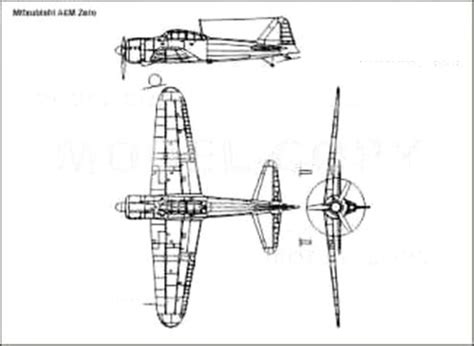 Mitsubishi A6m Zero 2d Drawing Blueprints 67684 Model Copy Default