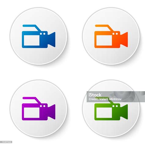 컬러 시네마 카메라 아이콘 흰색 배경에 고립입니다 비디오 카메라 영화 기호입니다 필름 프로젝터 원 버튼의 색상 아이콘을 설정 합니다 벡터 일러스트 0명에 대한 스톡 벡터