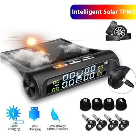 Smart Tpms Car Tire Pressure Alarm Monitor System 4 Sensors Display Solar Intelligent Tyre