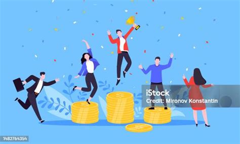 돈 연단에 서있는 사람들은 처음 3 위를 차지하고 트로피 컵으로 공중으로 뛰어 오릅니다 1위에 대한 스톡 벡터 아트 및 기타