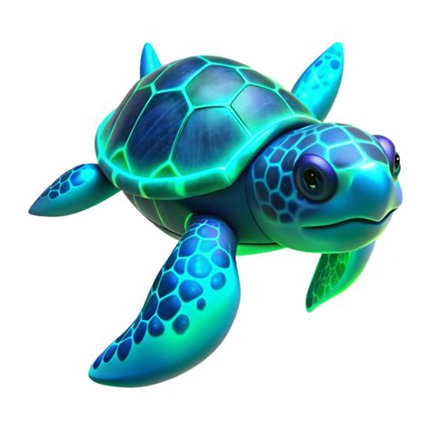 Vibrant Minimalist Glowing Sea Turtle 3d Render Of A Bioluminescent