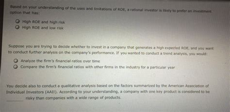 Solved Analysts And Investors Often Use Return On Equity