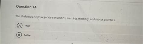 Solved Question 14the Thalamus Helps Regulate Sensations