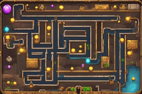 A Retro Arcade Game Level Map Interface With Underground Factory