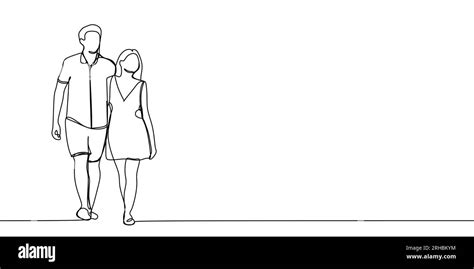 Romantic Couple Vector Illustration One Continuous Line Art Drawing