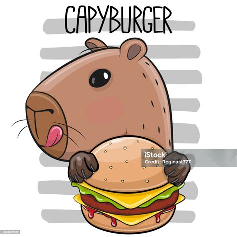Ilustración De Capibara De Dibujos Animados Con Hamburguesa Sobre Un