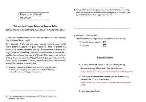 Ks2 Sats Reading Comprehension Retrieval Word Meaning Inference 2a 2b 2d Practice Hunger Games