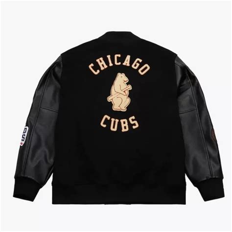 Chicago Cubs Black Out Varsity Wool Leather Jacket A2 Jackets