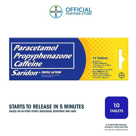 Saridon® Paracetamol Propyphenazone Caffeine Tablet For Fast Headache Relief Grab N Go Pack 10s