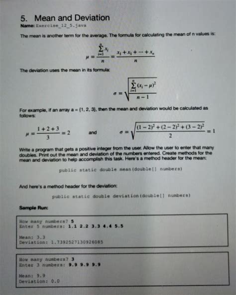 Solved 5 Mean And Deviation Name Exercise 12 5 Java The