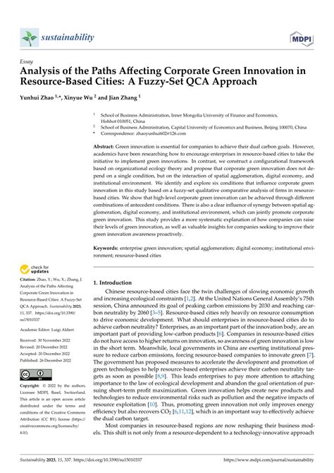 Pdf Analysis Of The Paths Affecting Corporate Green Innovation In Resource Based Cities A