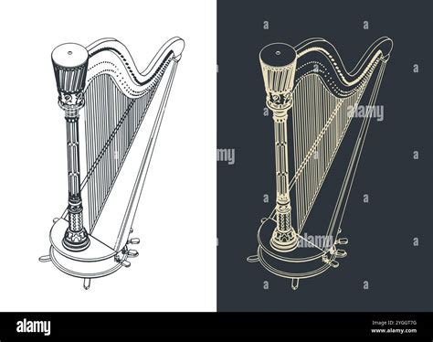 Stylized Vector Illustration Of Harp Traditional Classical Instrument