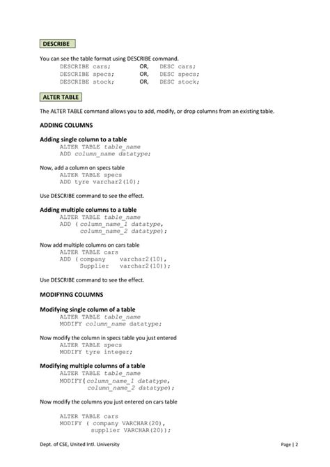 Rdbms Lab02 Creating Tables Uiu Pdf