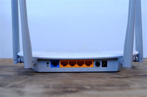 wi fi router output ports close up modern wireless router with four