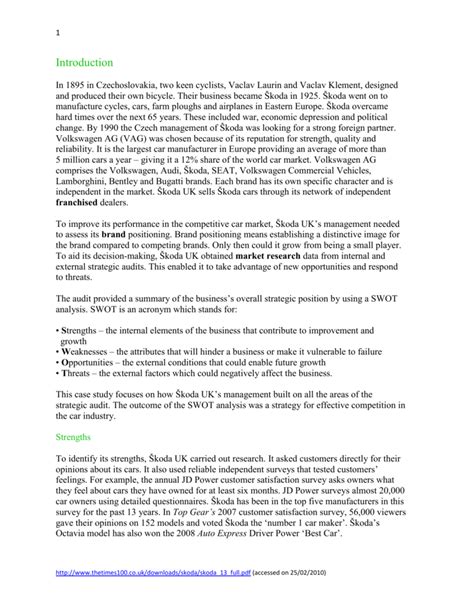 Swot Analysis For Skoda