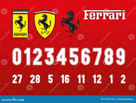 Ferrari Formula 1 Race Font Numbers And Ferrari Logos Editorial Stock
