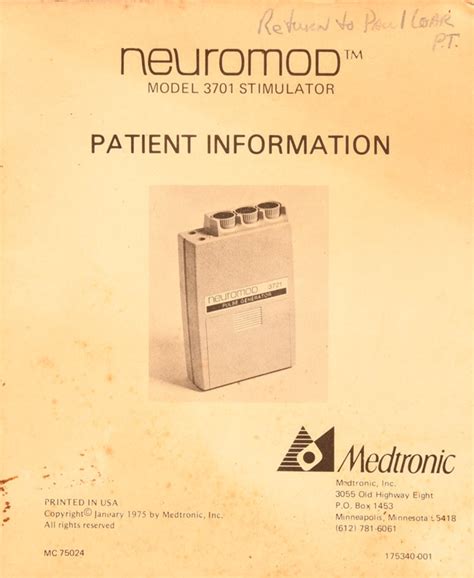 Neuromod Tns Model 3701 Patient Information Medtronic Inc 1975 Ehive