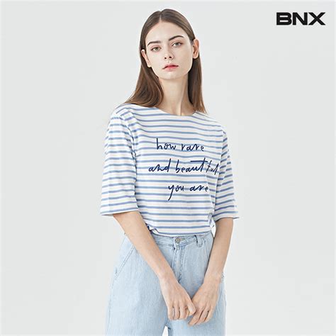 비엔엑스 스트라이프 단가라 레터링 티셔츠 Bu1ts071l0