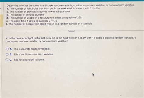 Solved Determine Whether The Value Is A Discrete Random Chegg