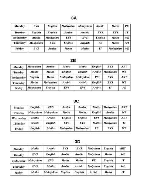 Class 3 Time Table Pdf