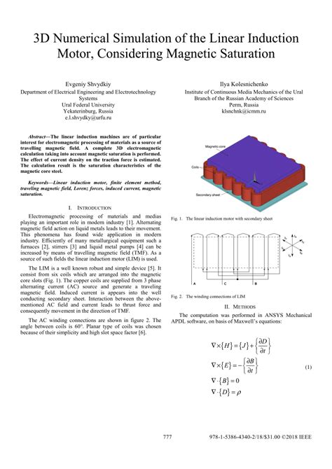 Pdf 3d Numerical Simulation Of The Linear Induction Motor Considering Magnetic Saturation
