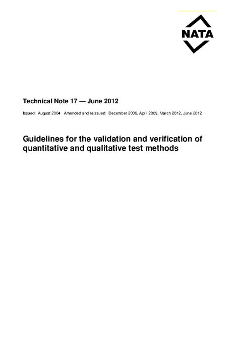 Guidelines For The Validation And Verification Of Quantitative And Qualitative Test Methods