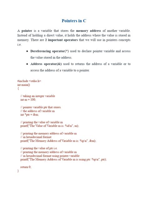 pointers in c sample pdf pointer computer programming data type