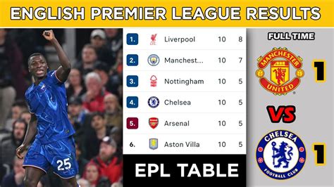 Epl Results Today Matchweek 10 Epl Table Standings Today Premier