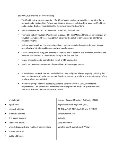 STUDY GUIDE Module IP Addressing