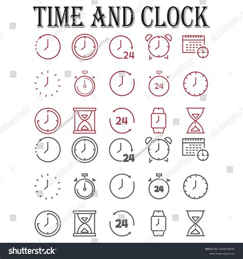 Time Clock Line Icons Vector Linear Stock Vector Royalty Free