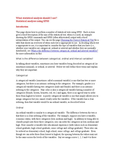What Statistical Analysis Should I Use Statistical Analyses Using Spss
