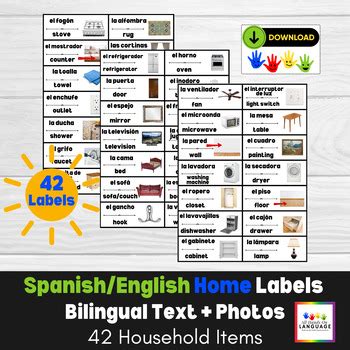 Bilingual Spanishenglish Labels For Home 42 Household Words With Photos