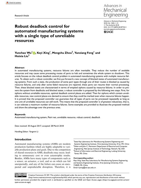 Pdf Robust Deadlock Control For Automated Manufacturing Systems With