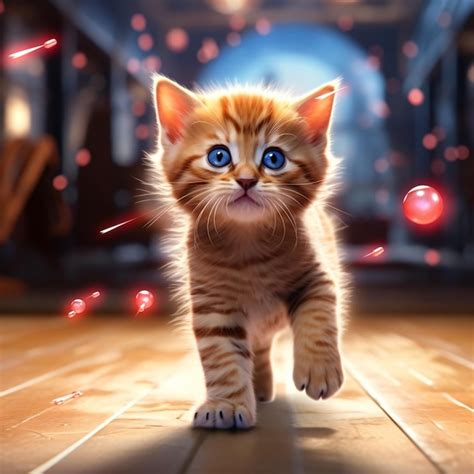 Premium Ai Image A Playful Kitten Chasing A Laser Pointer Dot