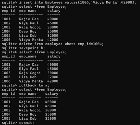 Commit Rollback And Savepoint In Sqltcl Commands Commit Rollback And