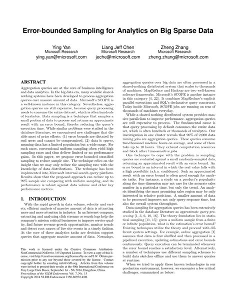 Pdf Error Bounded Sampling For Analytics On Big Sparse Data