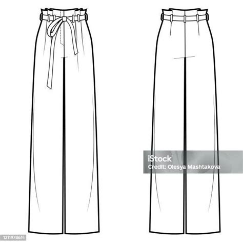 벨트와 여성의 넓은 바지의 벡터 일러스트 전면 및 후면 뷰 광대한에 대한 스톡 벡터 아트 및 기타 이미지 광대한 등