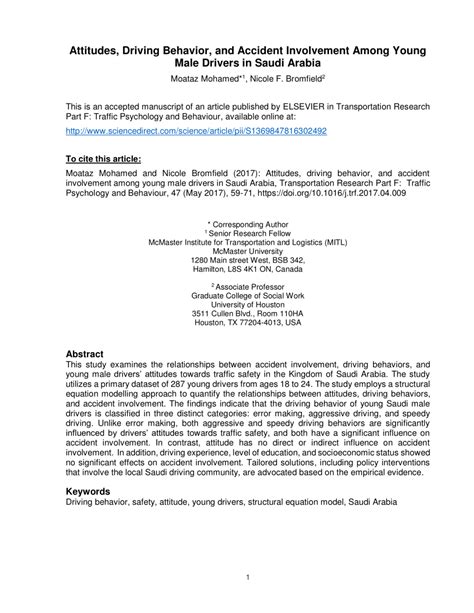 Pdf Attitudes Driving Behavior And Accident Involvement Among Young