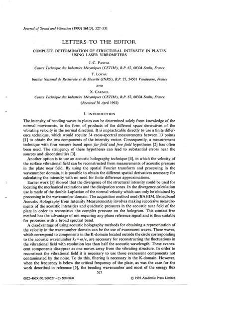 Pdf Complete Determination Of Structural Intensity In Plates Using Laser Vibrometers