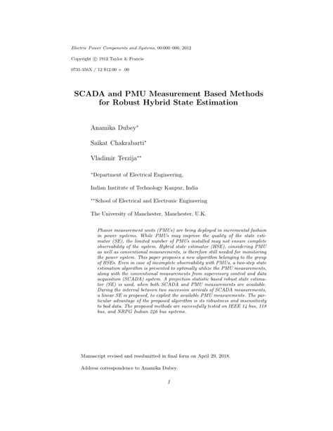 Pdf Scada And Pmu Measurement Based Methods For Robust Hybrid State