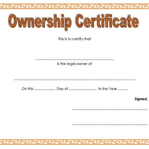 Fresh Certificate Of Ownership Template Blank Certificate Template