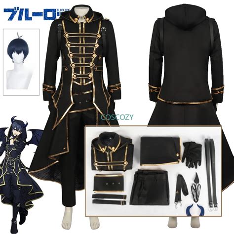 Isagi Yoichi Cosplay Costume Devil Suit Demon Isagi Black Uniform Pants Clock Gloves Horns Anime
