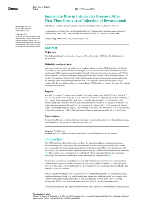 Pdf Immediate Rise In Intraocular Pressure After First Time Intravitreal Injection Of Bevacizumab