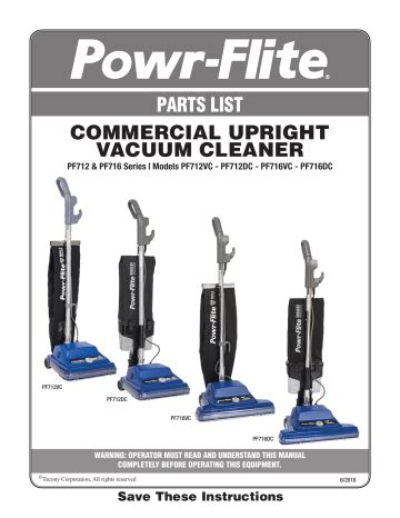 Powr Flite Pf712 And Pf716 Series Vacuums Parts List Manualzz